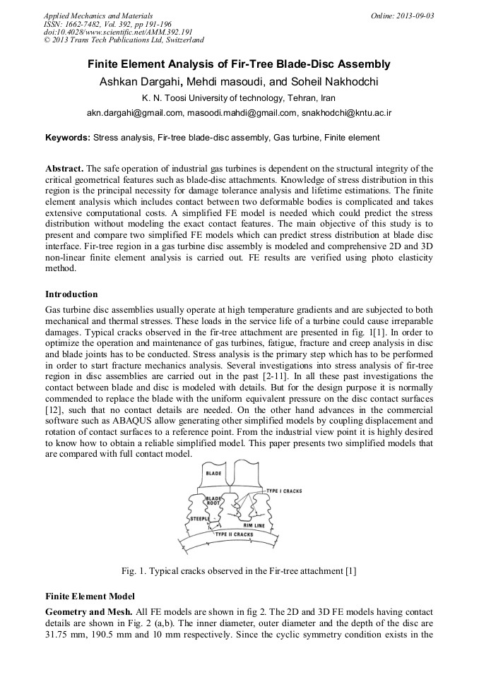 Finite Element Analysis of Fir-Tree Blade-Disc Assembly | Scientific.Net