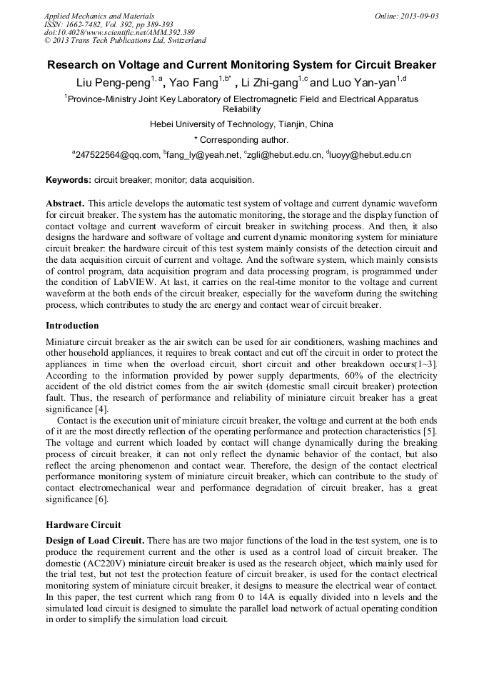 Research on Voltage and Current Monitoring System for Circuit Breaker ...