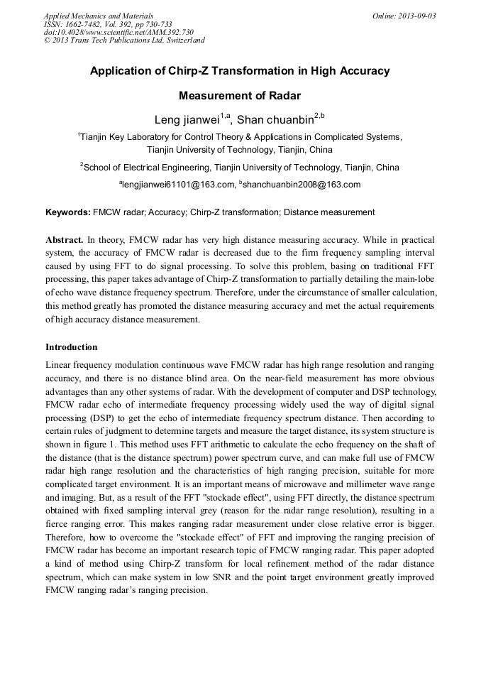 Application of Chirp-Z Transformation in High Accuracy Measurement of ...