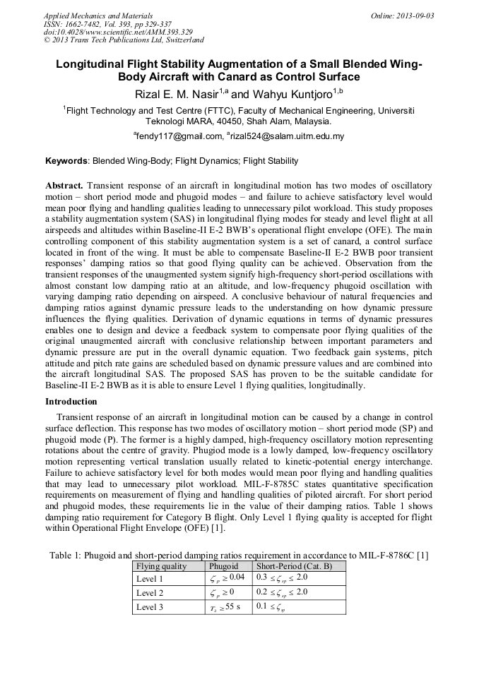 Longitudinal Flight Stability Augmentation of a Small Blended Wing-Body ...