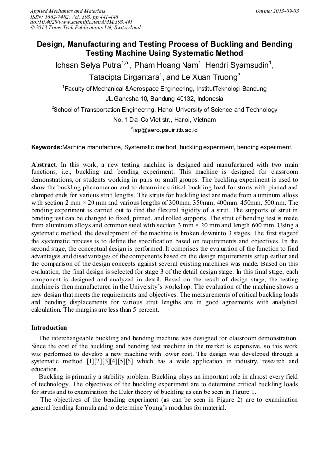 Design, Manufacturing and Testing Process of Buckling and Bending ...