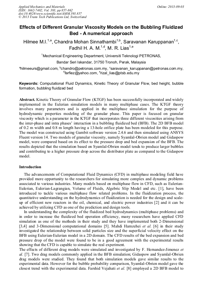 Effects of Different Granular Viscosity Models on the Bubbling ...
