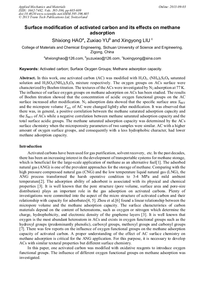 Surface Modification of Activated Carbon and its Effects on Methane ...