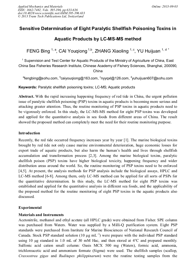 Sensitive Determination of Eight Paralytic Shellfish Poisoning Toxins ...