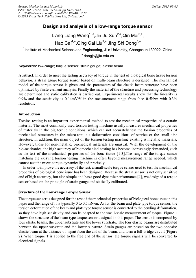 Design And Analysis Of A Low Range Torque Sensor Scientific Net Design And Analysis Of A Low Range Torque Sensor Scientific Net