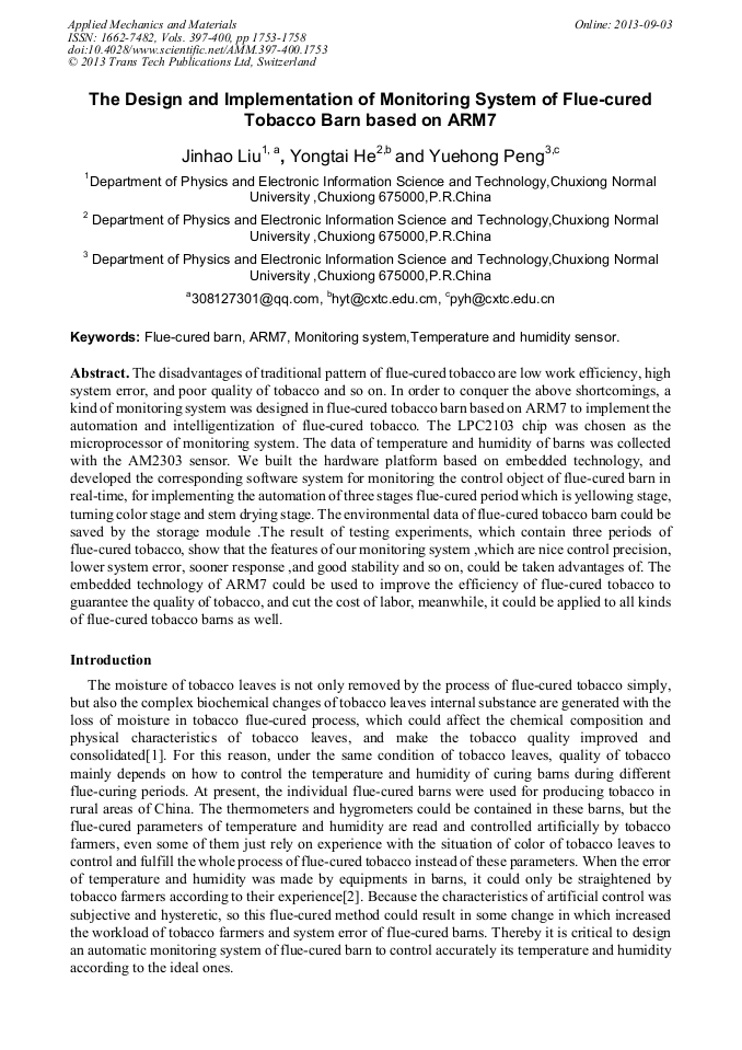The Design and Implementation of Monitoring System of Flue-Cured ...