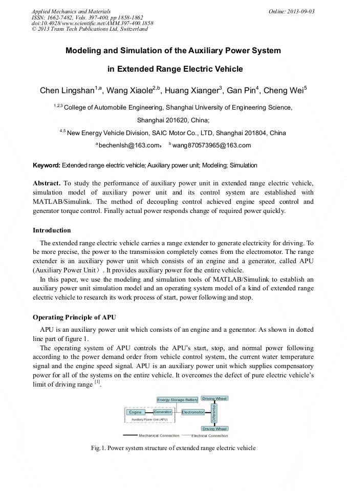 Modeling and Simulation of the Auxiliary Power System in Extended Range ...