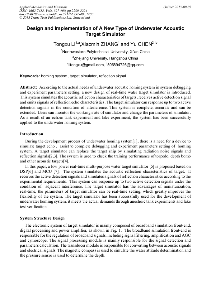 Design and Implementation of a New Type of Underwater Acoustic Target ...