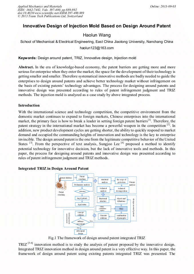 Innovative Design of Injection Mold Based on Design around Patent ...