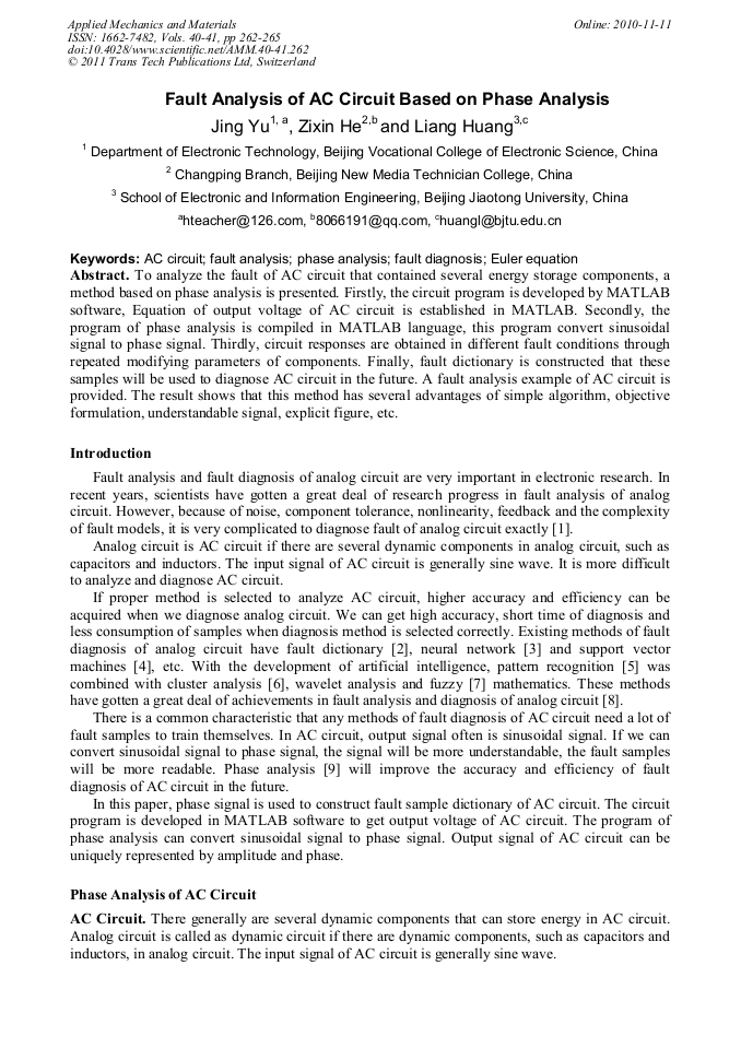 Fault Analysis of AC Circuit Based on Phase Analysis | Scientific.Net