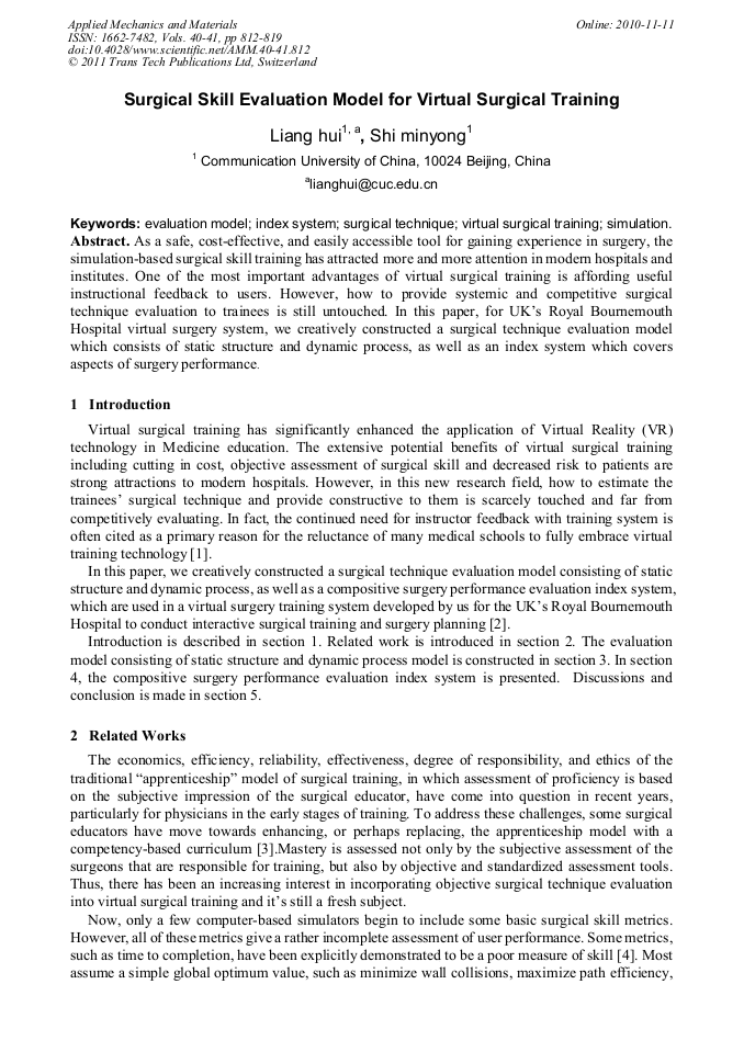 Surgical Skill Evaluation Model for Virtual Surgical Training ...