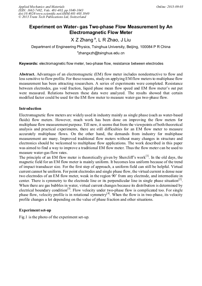 Experiment on Water-Gas Two-Phase Flow Measurement by an ...