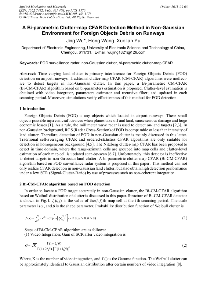 A Bi-Parametric Clutter-Map CFAR Detection Method in Non-Gaussian ...