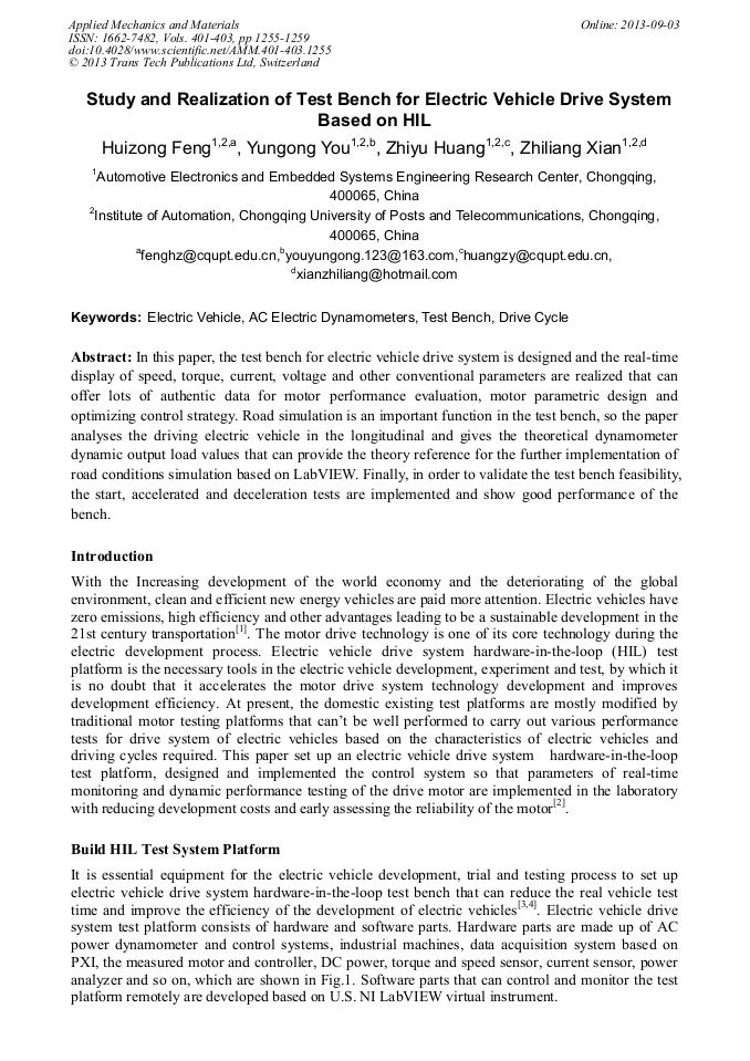 Study and Realization of Test Bench for Electric Vehicle Drive System ...