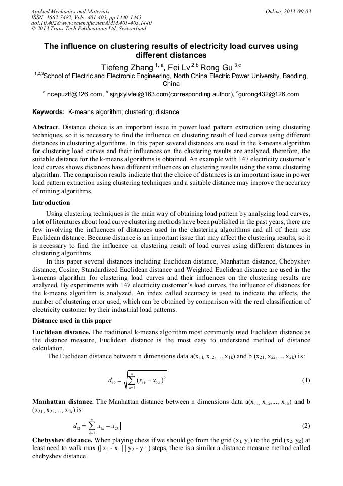 The Influence on Clustering Results of Electricity Load Curves Using Different Distances ...