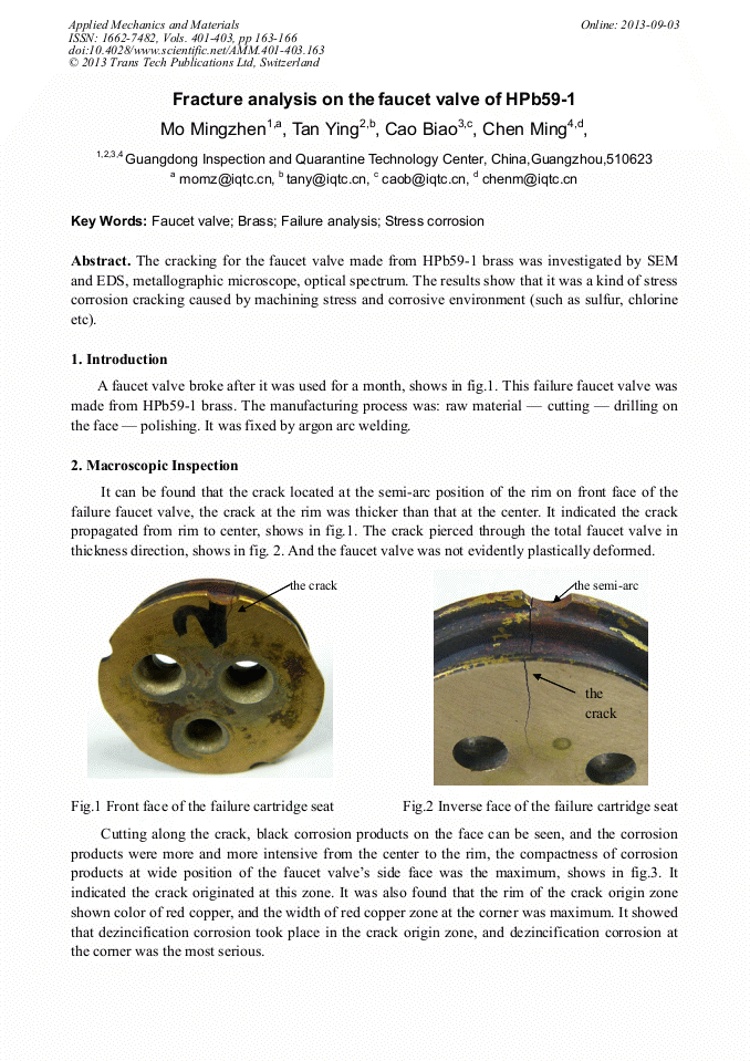 Fracture Analysis on the Faucet Valve of HPb59-1 | Scientific.Net