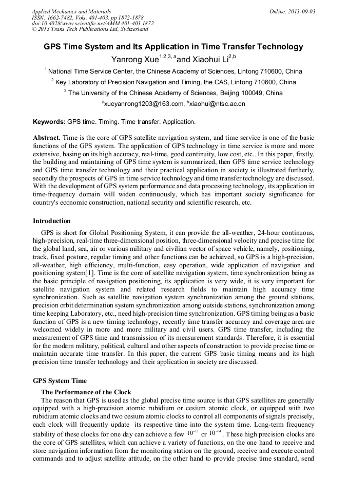 GPS Time System and its Application in Time Transfer Technology ...