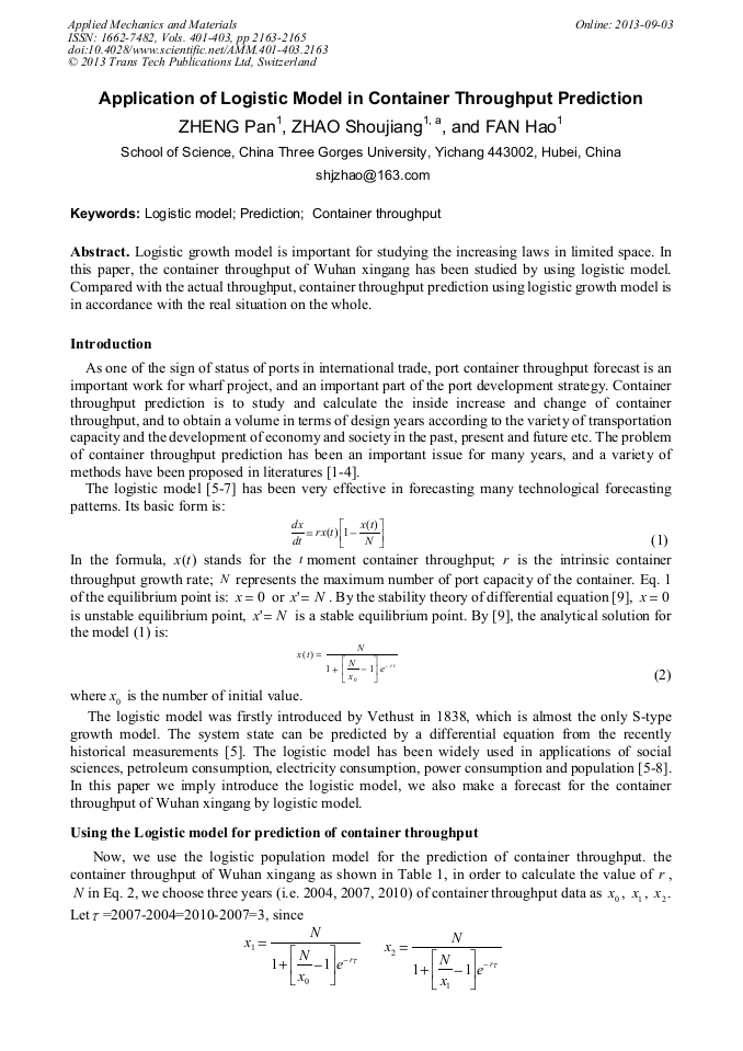 Application Of Logistic Model In Container Throughput Prediction 5922