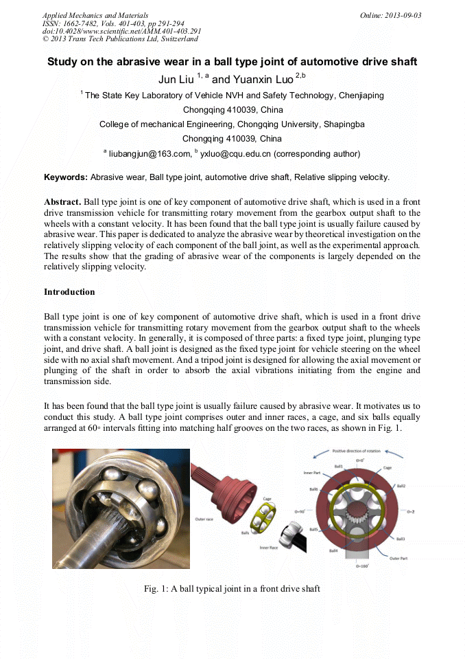 Study on the Abrasive Wear in a Ball Type Joint of Automotive Drive ...