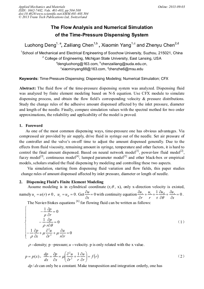 The Flow Analysis and Numerical Simulation of the Time-Pressure ...