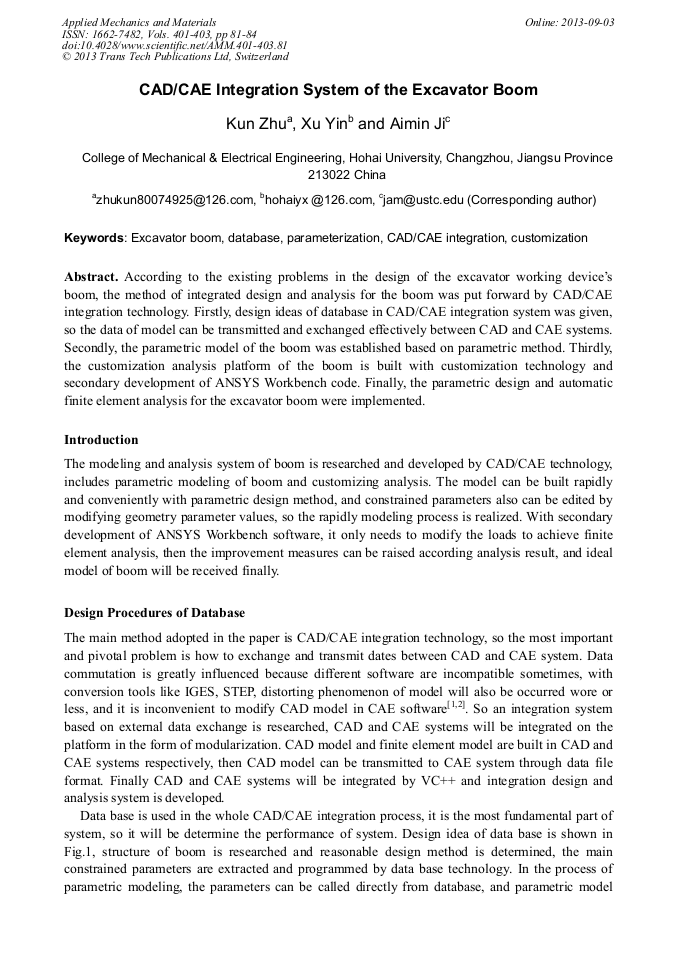 CAD/CAE Integration System of the Excavator Boom | Scientific.Net