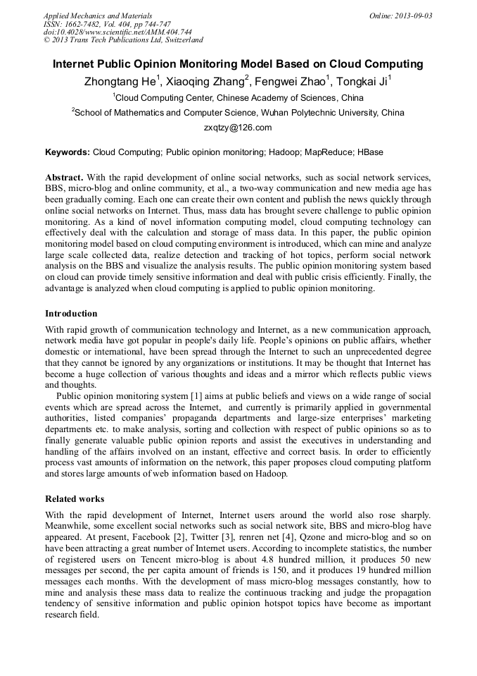 Internet Public Opinion Monitoring Model Based on Cloud Computing ...