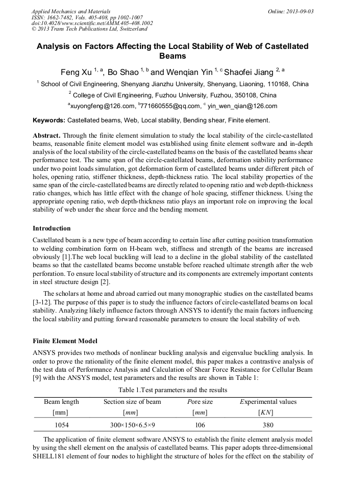 Analysis on Factors Affecting the Local Stability of Web of Castellated Beams | Scientific.Net