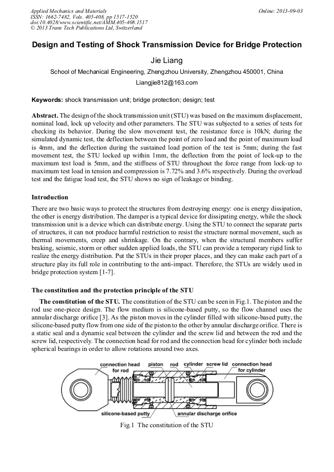 Design and Testing of Shock Transmission Device for Bridge Protection ...