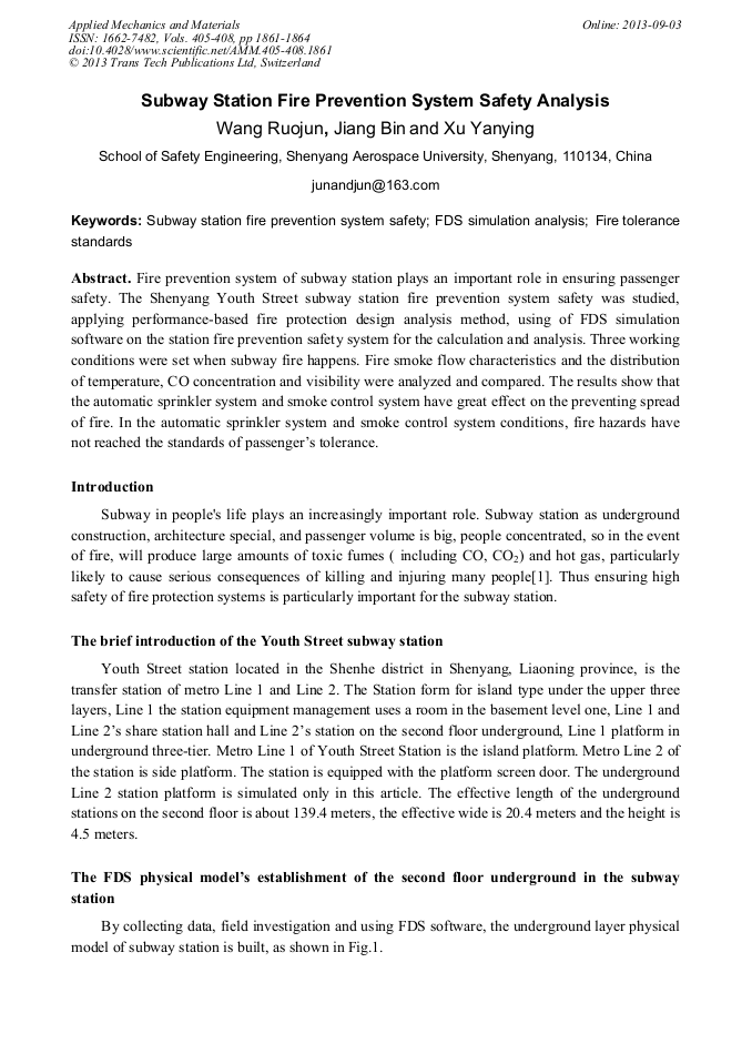 Subway Station Fire Prevention System Safety Analysis | Scientific.Net