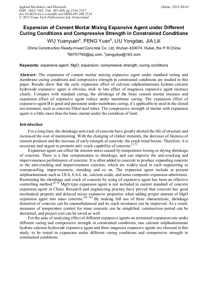 Expansion of Cement Mortar Mixing Expansive Agent under Different ...