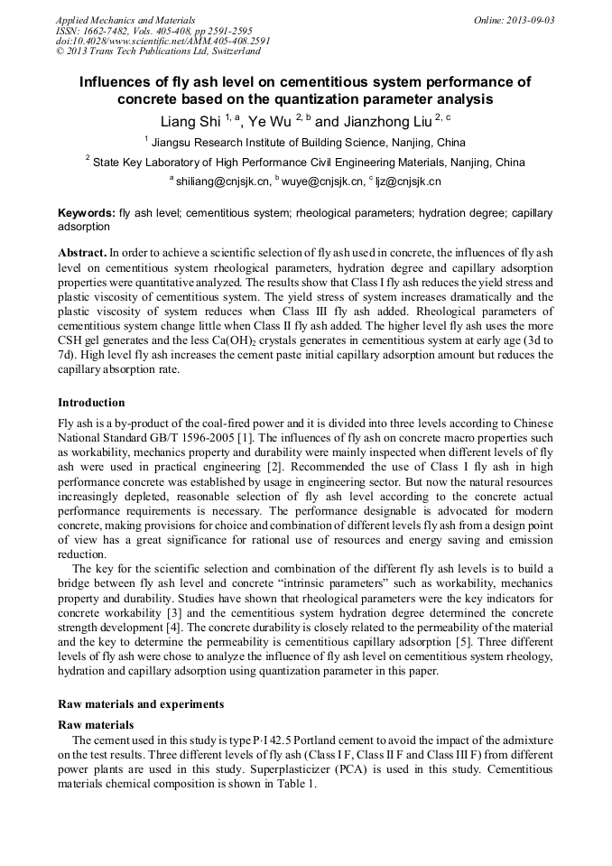 Influences of Fly Ash Level on Cementitious System Performance of ...