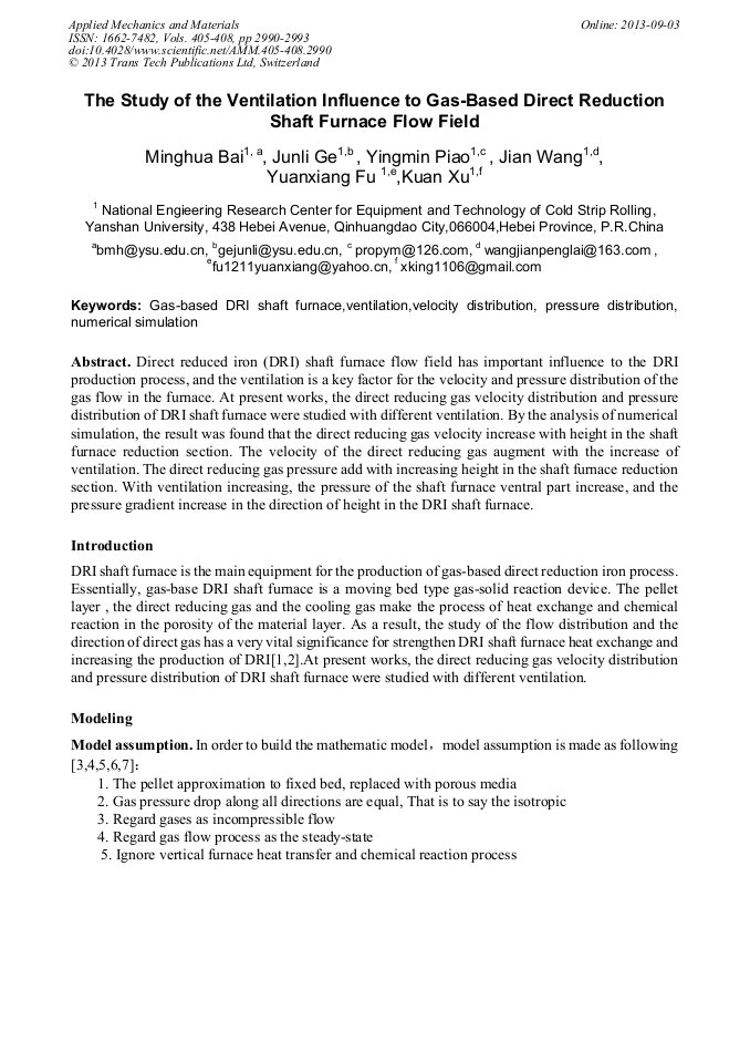 The Study of the Ventilation Influence to Gas-Based Direct Reduction ...