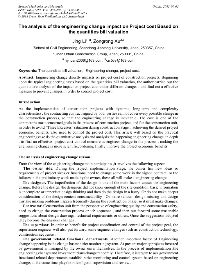 The Analysis of the Engineering Change Impact on Project Cost Based on ...