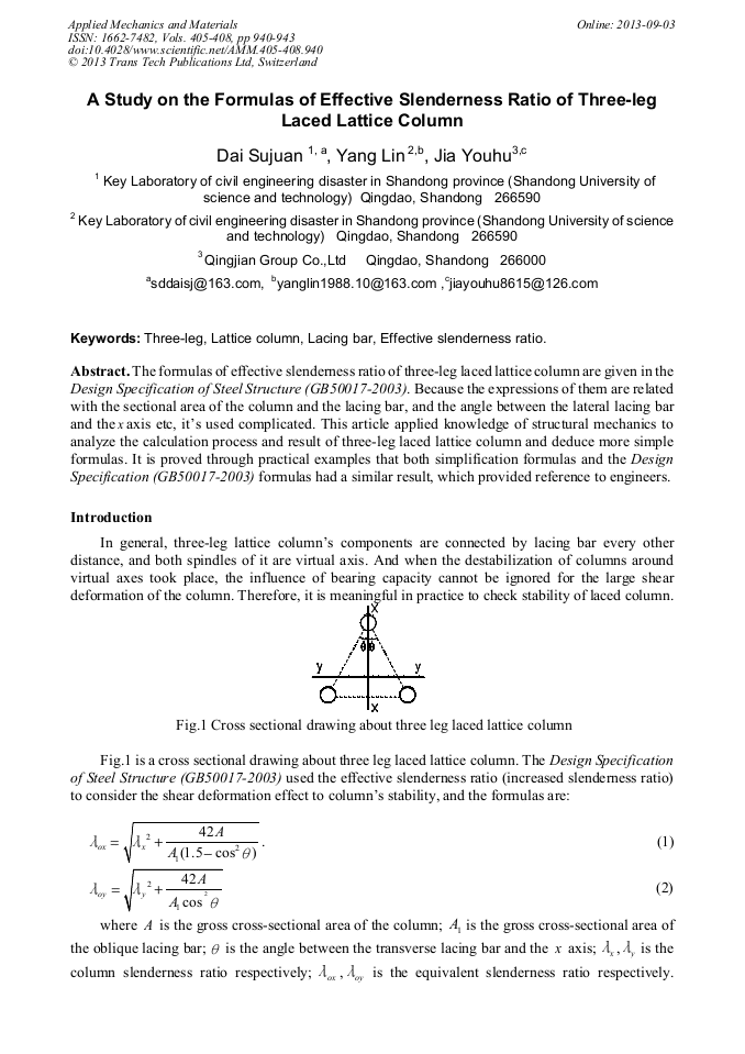 A Study on the Formulas of Effective Slenderness Ratio of Three-Leg ...