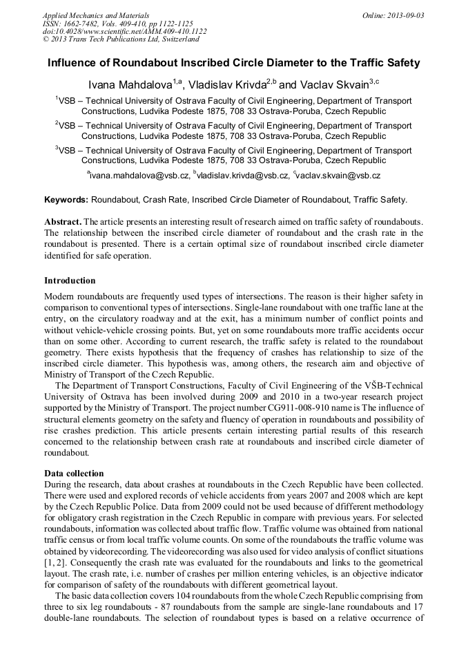 Influence of Roundabout Inscribed Circle Diameter to the Traffic Safety ...