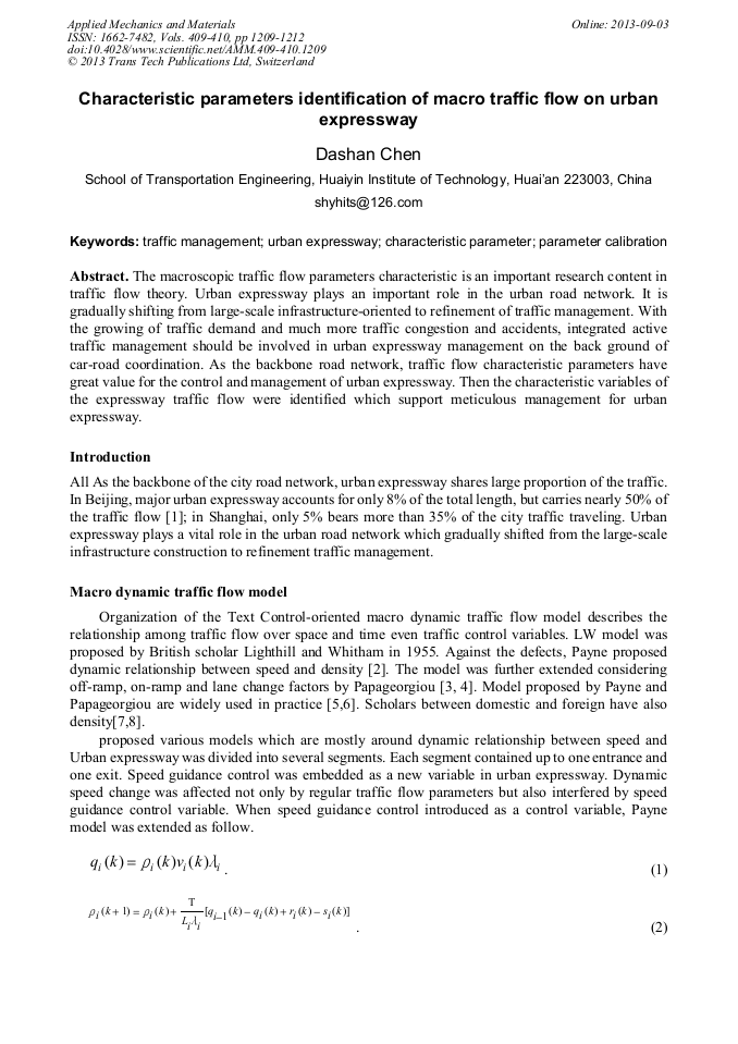 Characteristic Parameters Identification of Macro Traffic Flow on Urban ...