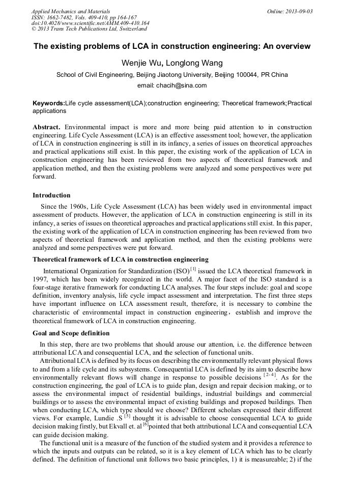 The Existing Problems of LCA in Construction Engineering: An Overview ...