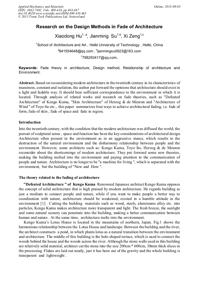 Research on the Design Methods in Fade of Architecture | Scientific.Net