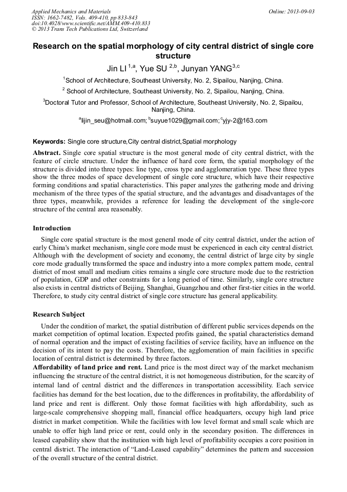 Research on the Spatial Morphology of City Central District of Single ...
