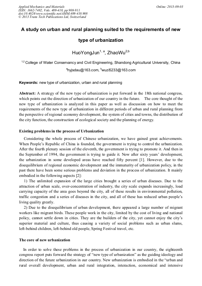 A Study on Urban and Rural Planning Suited to the Requirements of New ...