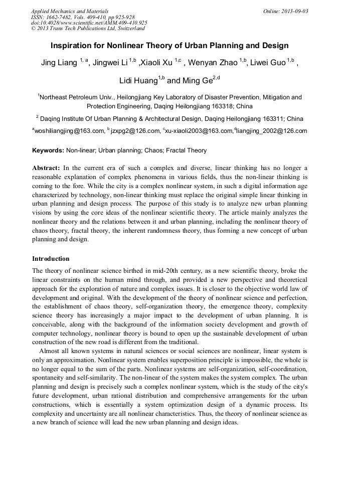 Inspiration for Nonlinear Theory of Urban Planning and Design ...