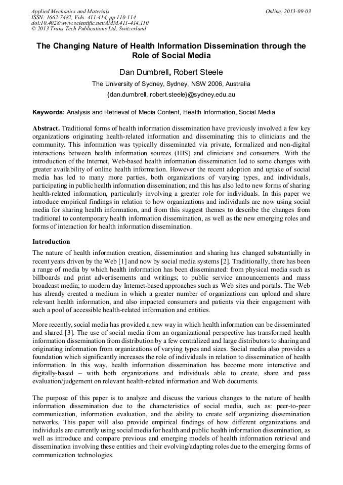 The Changing Nature of Health Information Dissemination through the ...
