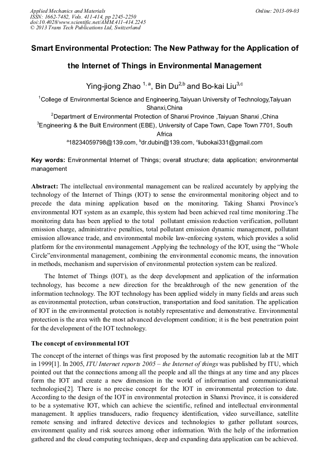 Smart Environmental Protection: The New Pathway for the Application of ...