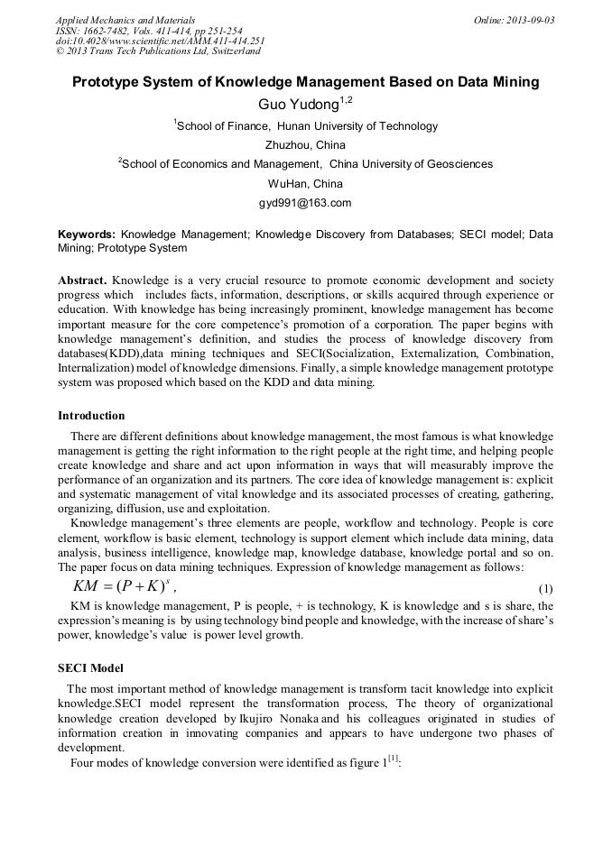 Prototype System of Knowledge Management Based on Data Mining ...