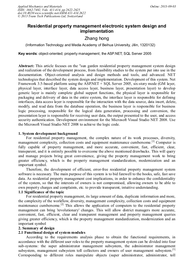 Residential Property Management Electronic System Design and ...