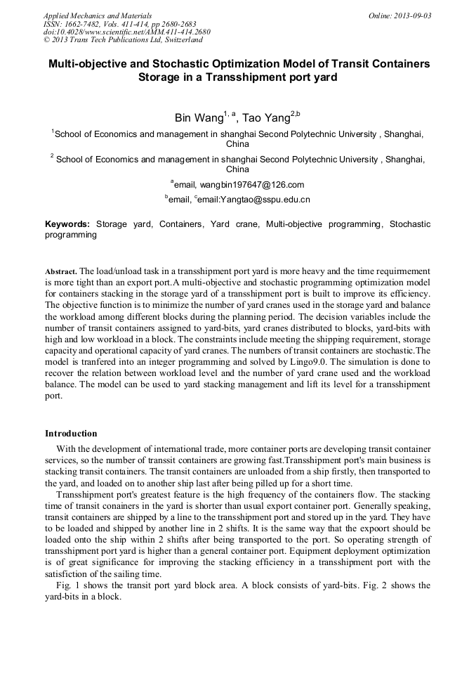 Multi-Objective and Stochastic Optimization Model of Transit Containers ...