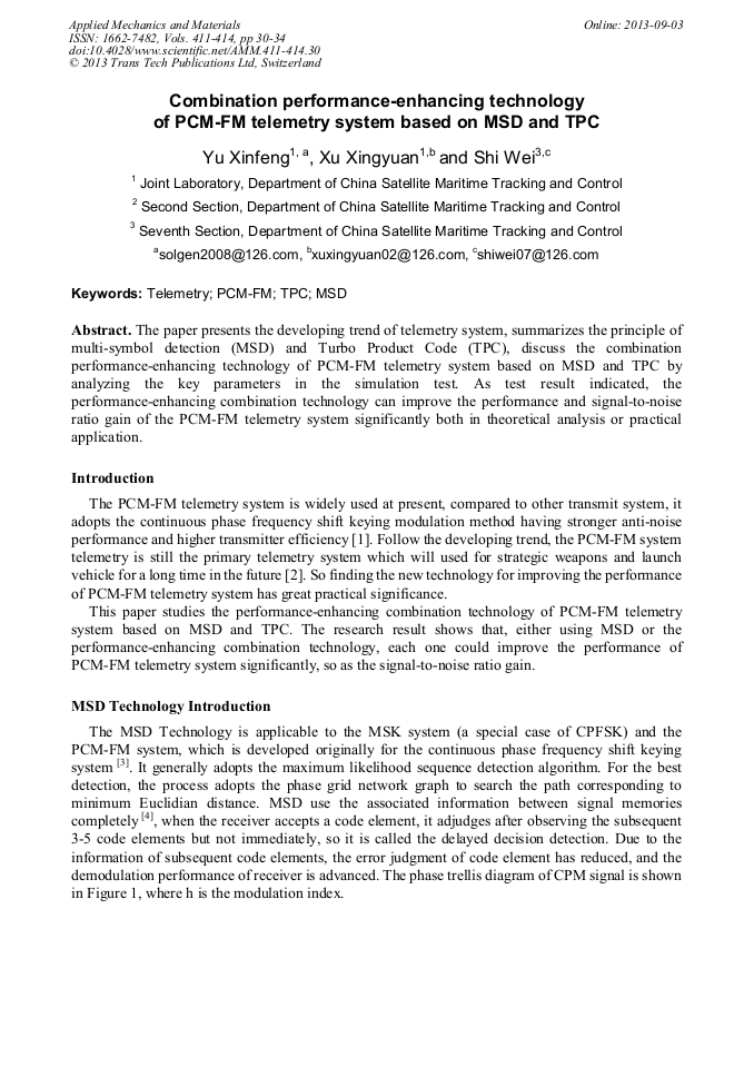 Combination Performance-Enhancing Technology for PCM-FM Telemetry ...