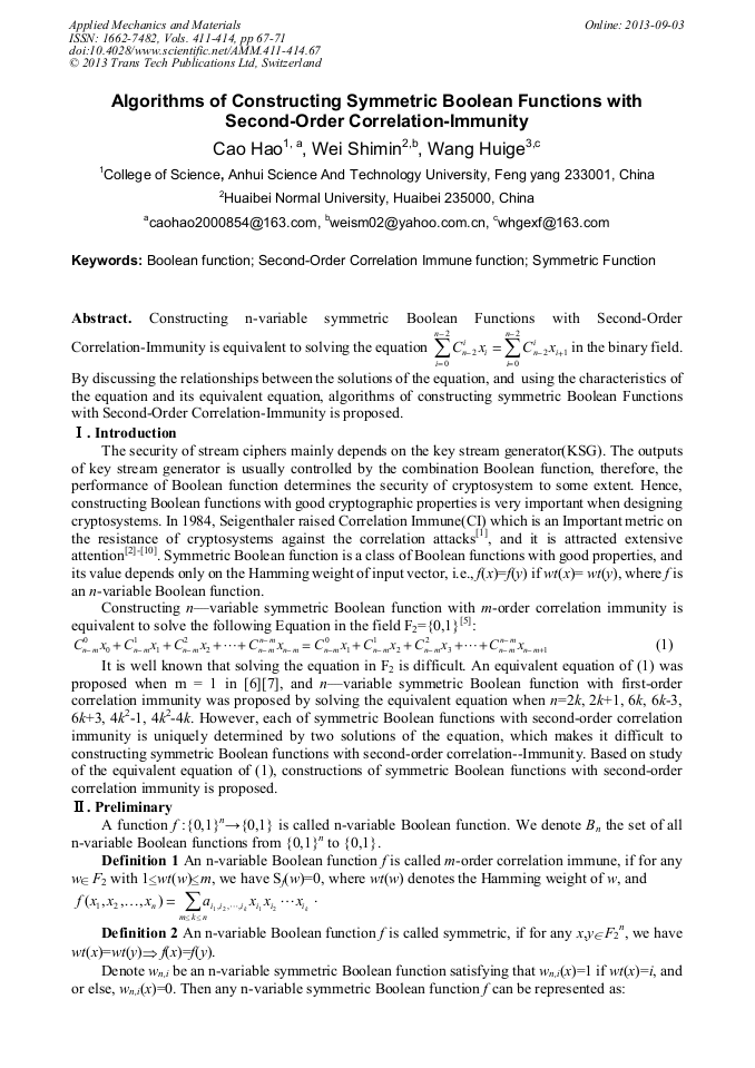 Algorithms of Constructing Symmetric Boolean Functions with Second-Order Correlation-Immunity ...