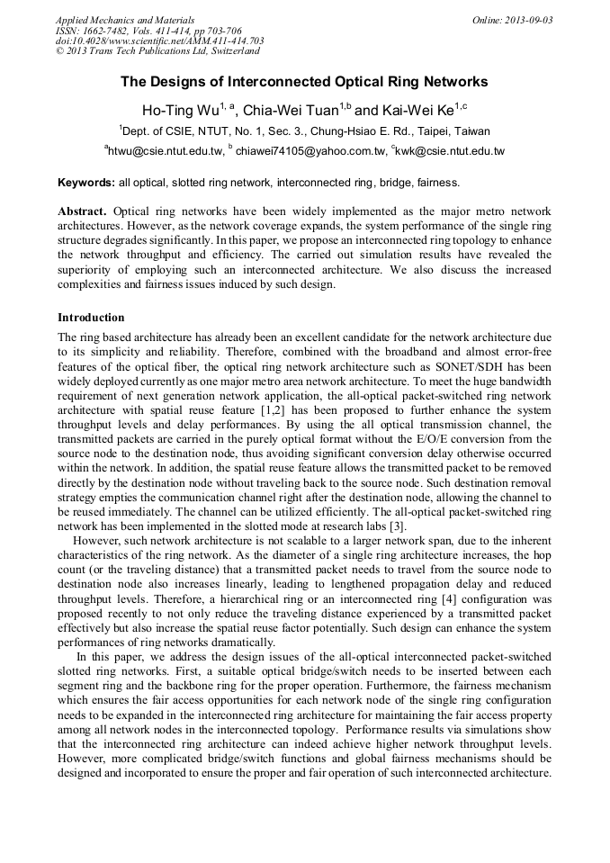 The Designs of Interconnected Optical Ring Networks | Scientific.Net
