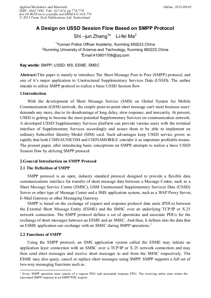 A Design on USSD Session Flow Based on SMPP Protocol | Scientific.Net